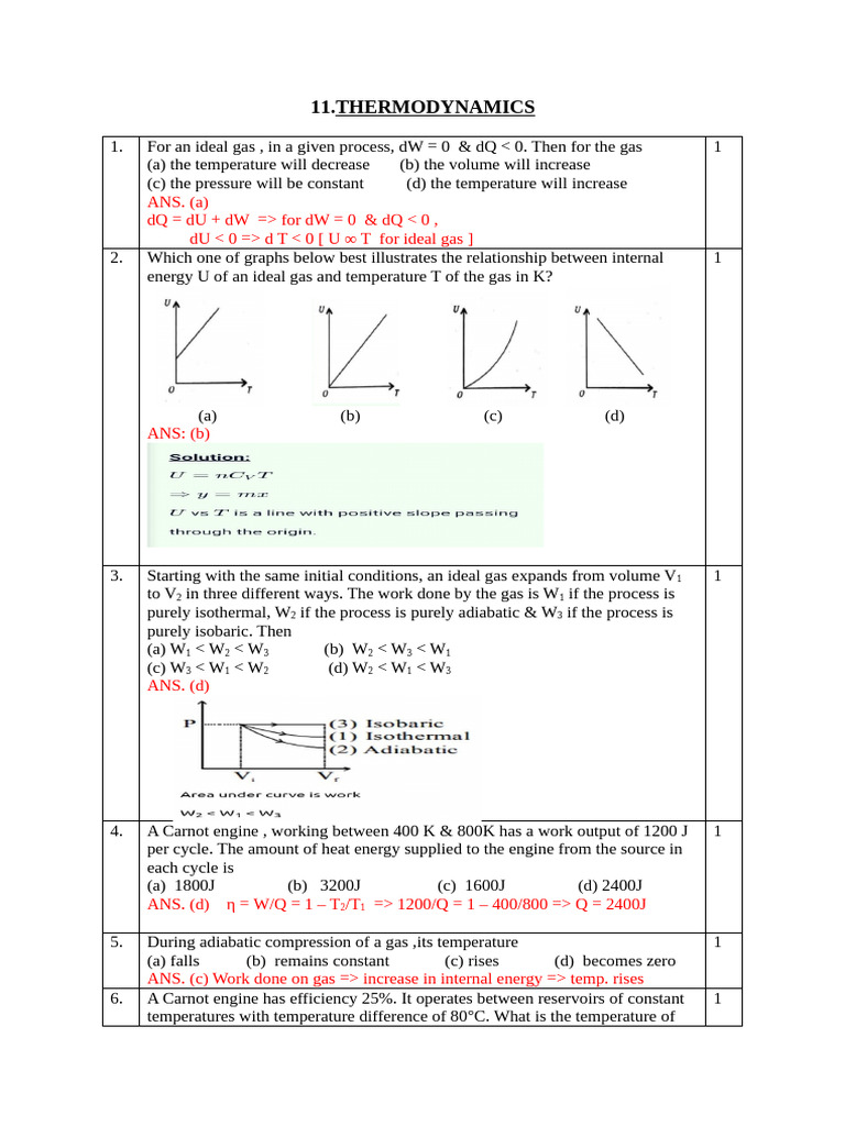 Thermodynamics (With Ans) - 11th STD - 2024 - 2025 | PDF | Heat | Gases