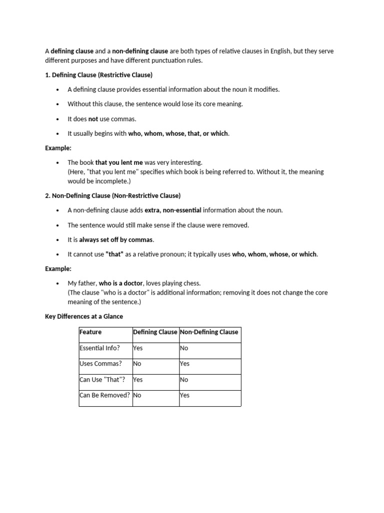 Defining Non-Defining Clause | PDF
