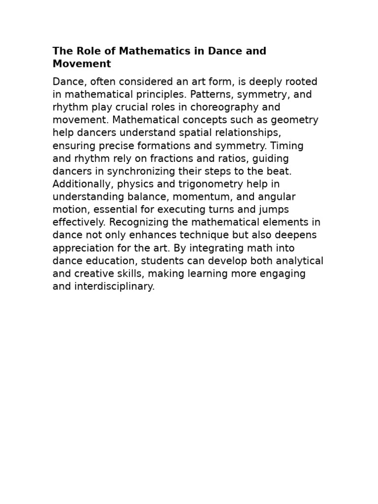The Role of Mathematics in Dance and Movement | PDF
