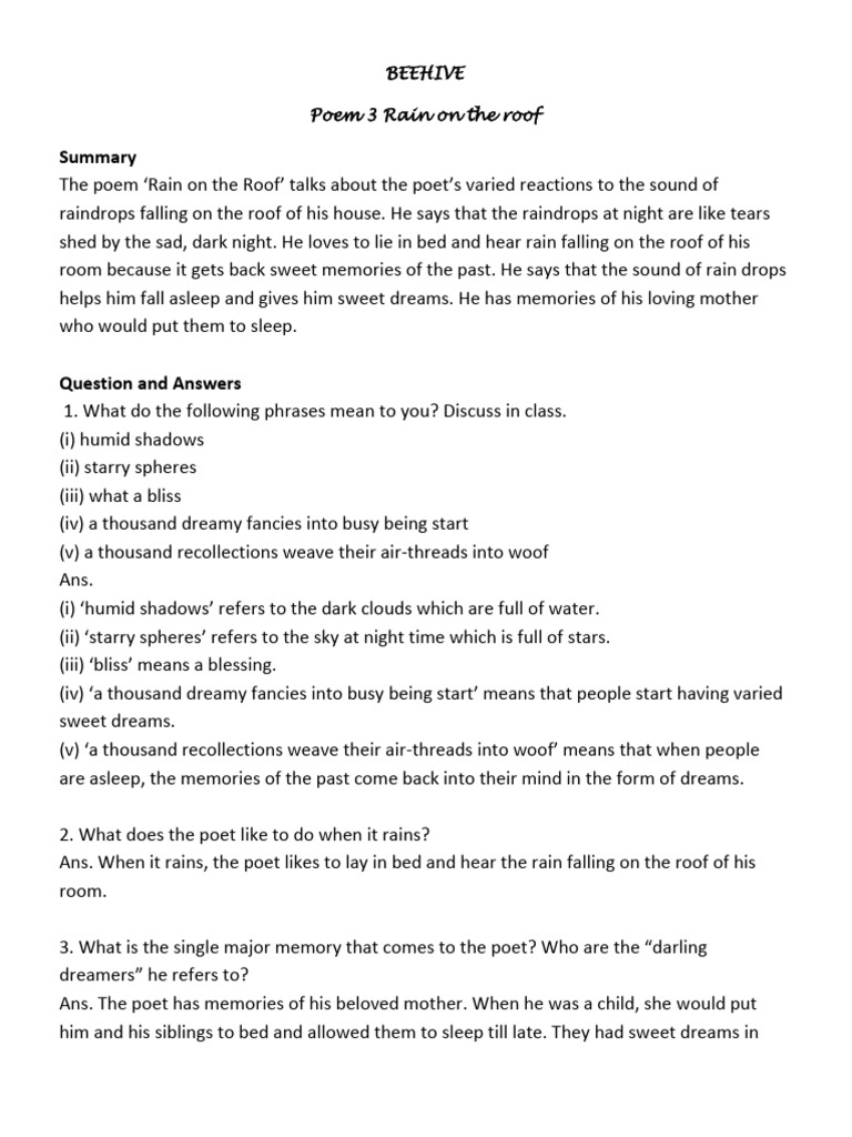 Poem 3-Rain On The Roof | PDF | Rain