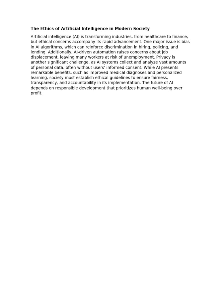The Ethics of Artificial Intelligence in Modern Society | PDF