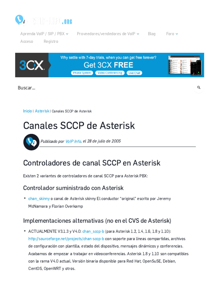Canales SCCP de Asterisk - Información de VoIP | PDF | Voz sobre IP | Informática