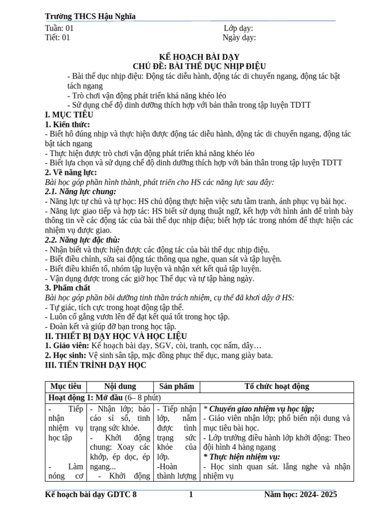 Giao An 8 Nam 2024 - 2025 HKI | PDF