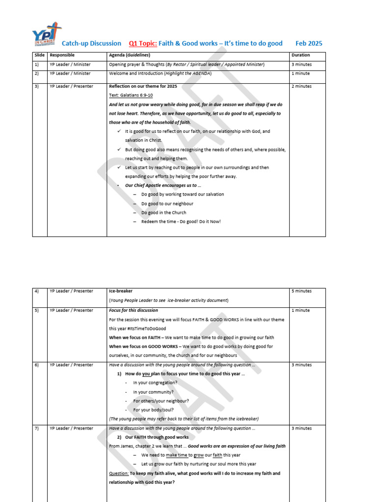 Faith and Good Works Discussion Agenda | PDF | Religious Belief And ...