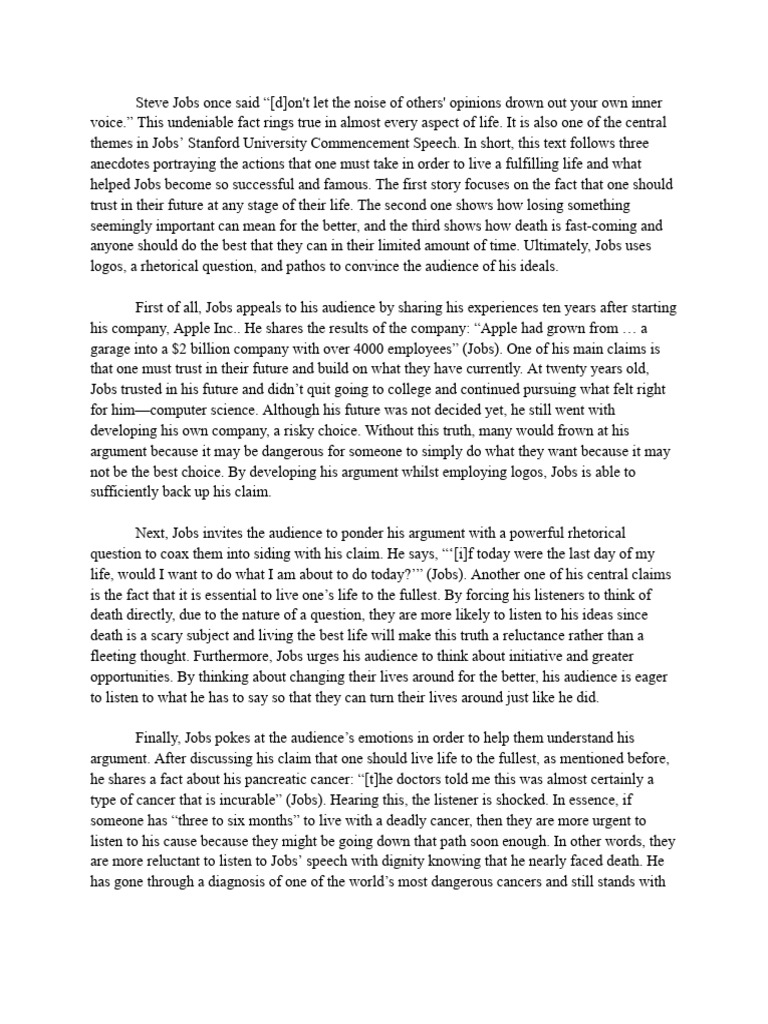 Rhetorical Analysis Essay For - Steve Jobs' Stanford University ...