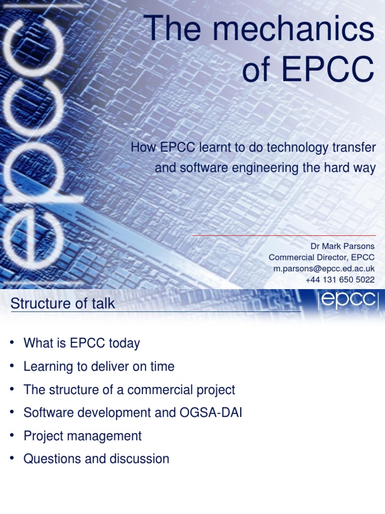 The Mechanics of Epcc: How EPCC Learnt To Do Technology Transfer and ...
