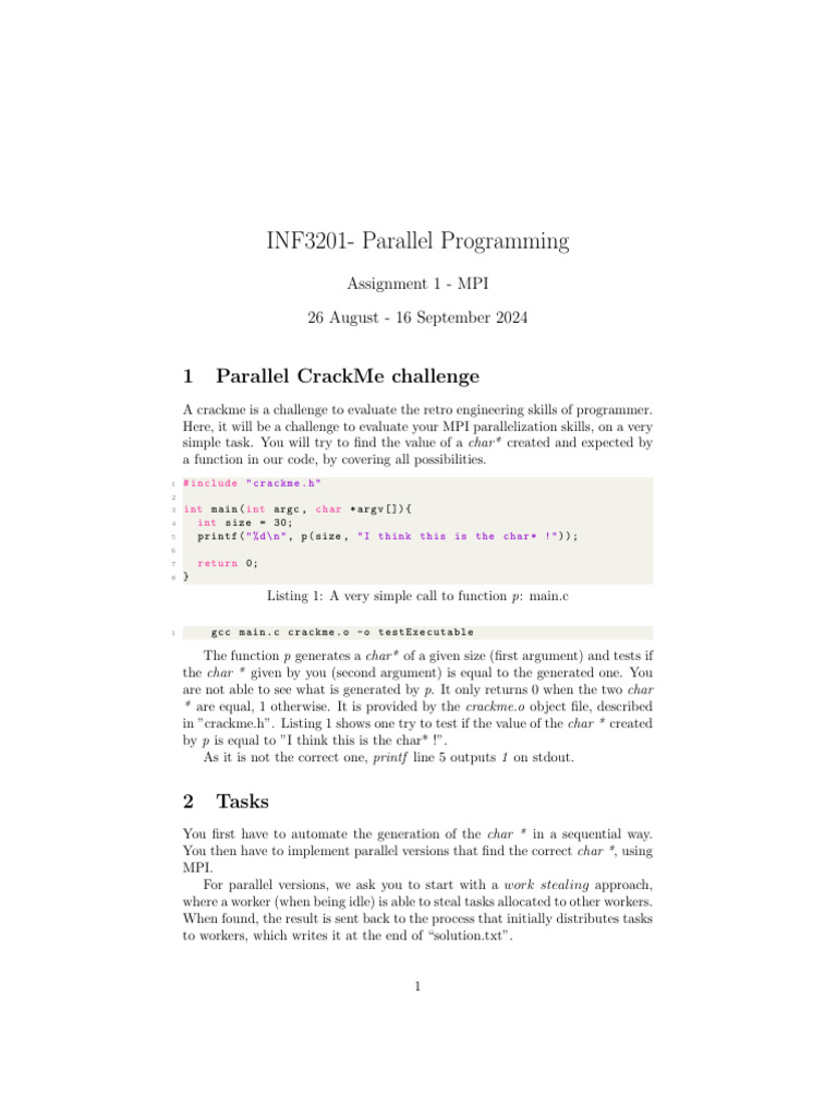 INF 3201 h24 Assignment 1 | PDF | Message Passing Interface | Computer Cluster