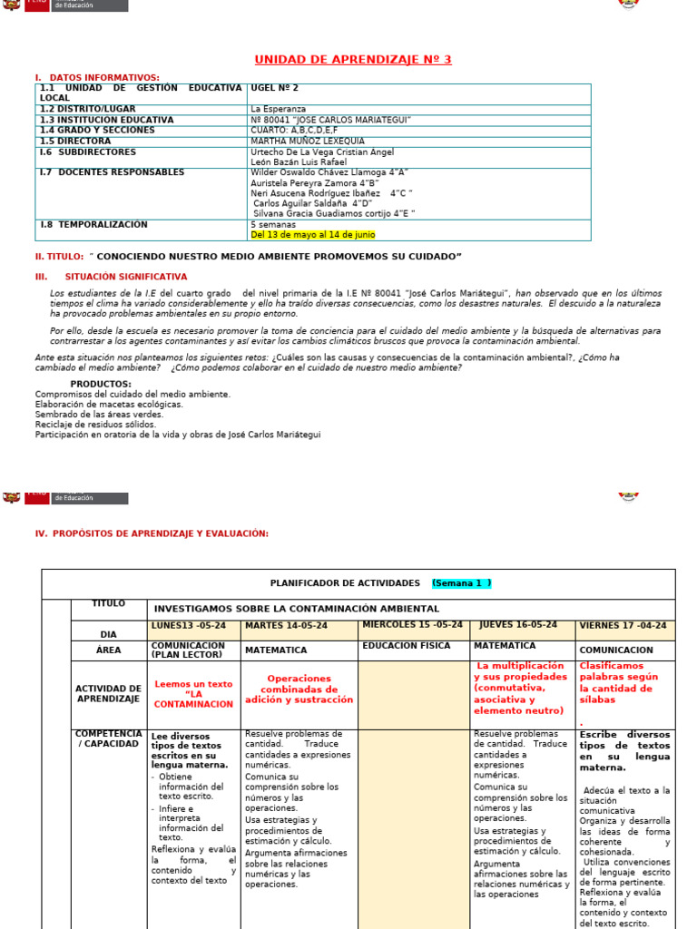 Unidad 3 Cuarto Grado | PDF | Aprendizaje | Infografia