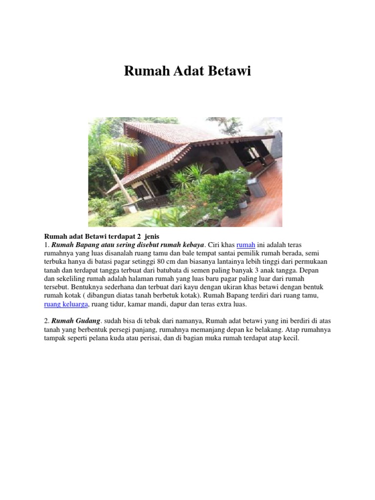 Ciri dan Jenis Rumah Adat Betawi | PDF