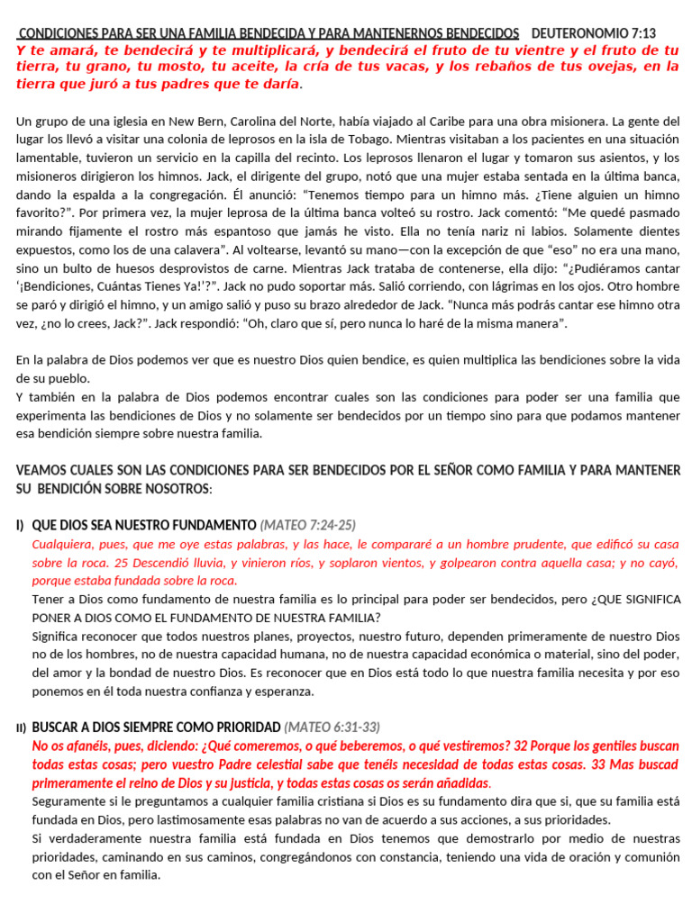 Condiciones para Ser Una Familia Bendecida y para Mantenernos ...