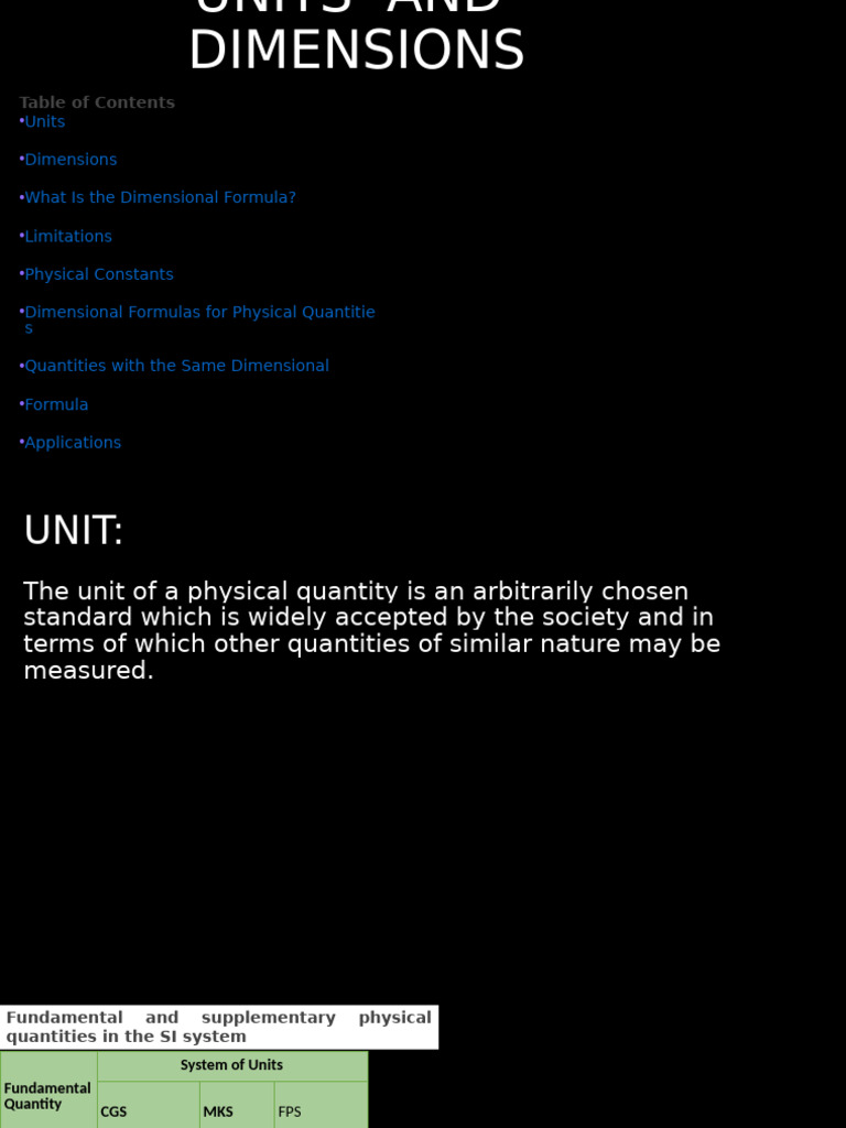 Units and Dimensions | PDF | Physics | Applied And Interdisciplinary ...