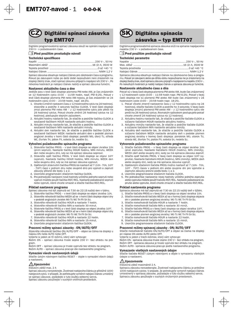 Programator Czasowy EMT700 | PDF
