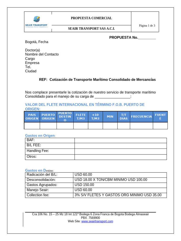 Cotización Transporte Marítimo Consolidado | PDF | Economias