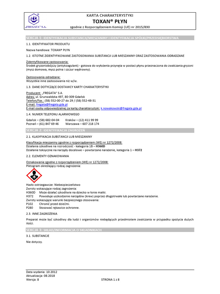 Toxan P?yn Karta Charakterystyki | PDF