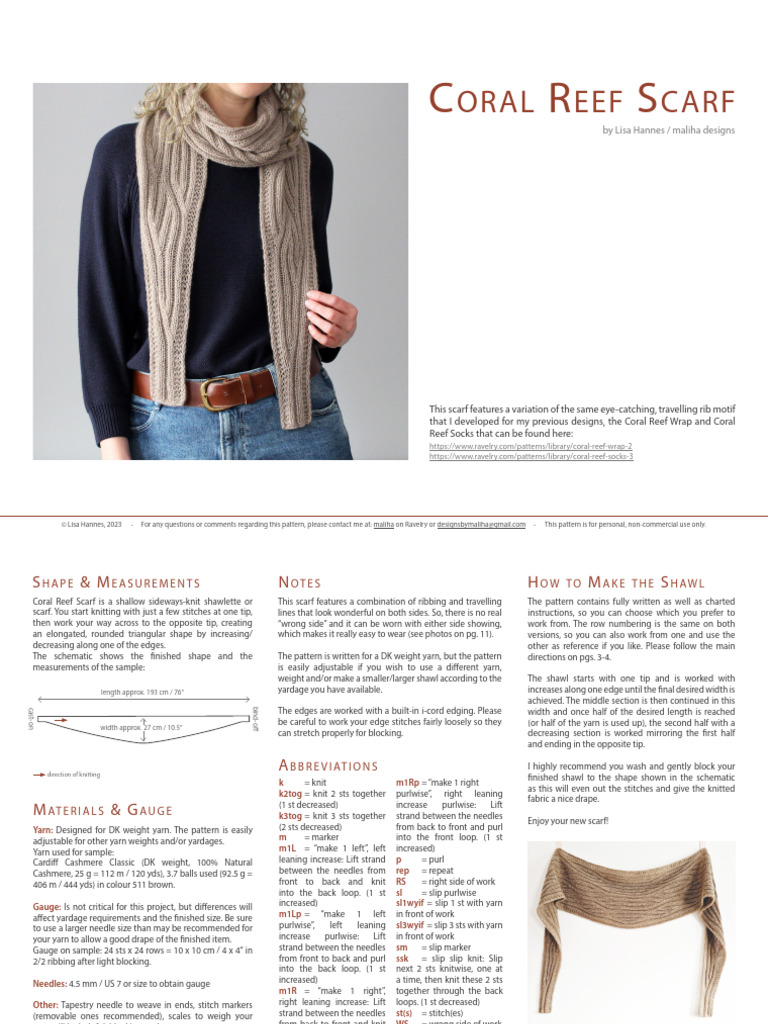Coral Reef Scarf Pattern Final20230424 | PDF | Knitting | Clothing