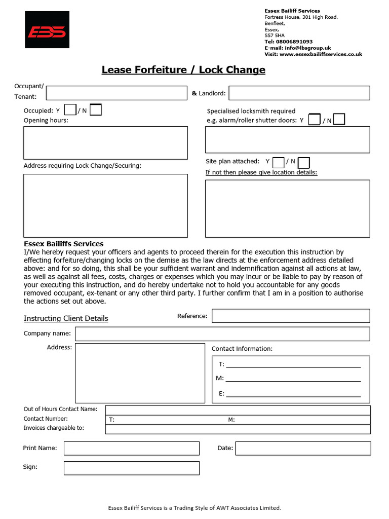 Tenant Lock Change Request Form | PDF | Indemnity | Civil Law (Legal ...
