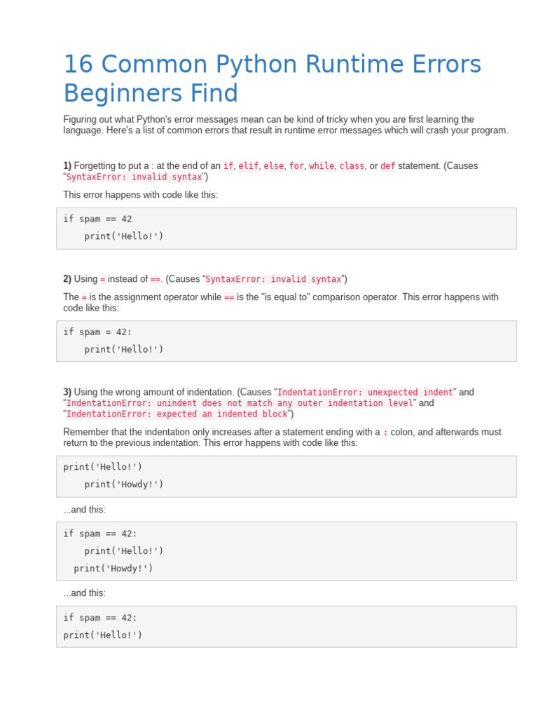 Common Python Runtime Errors Beginners Pdf Python Programming Language Parameter 