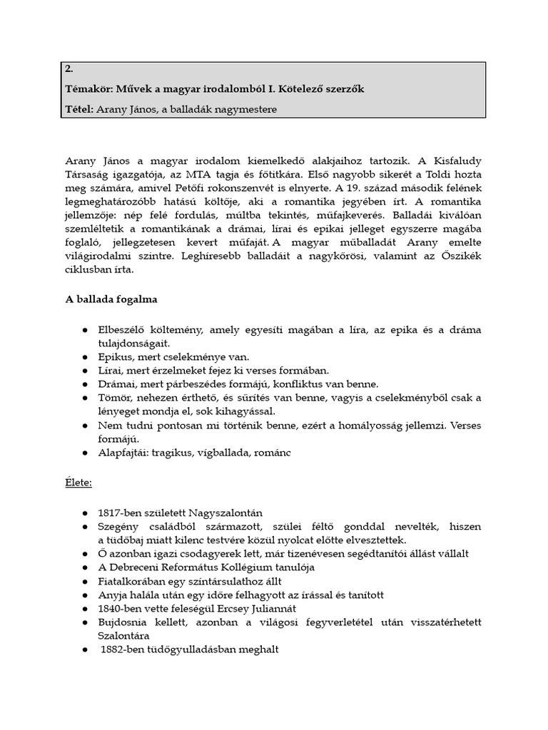 Irodalom Arany | PDF