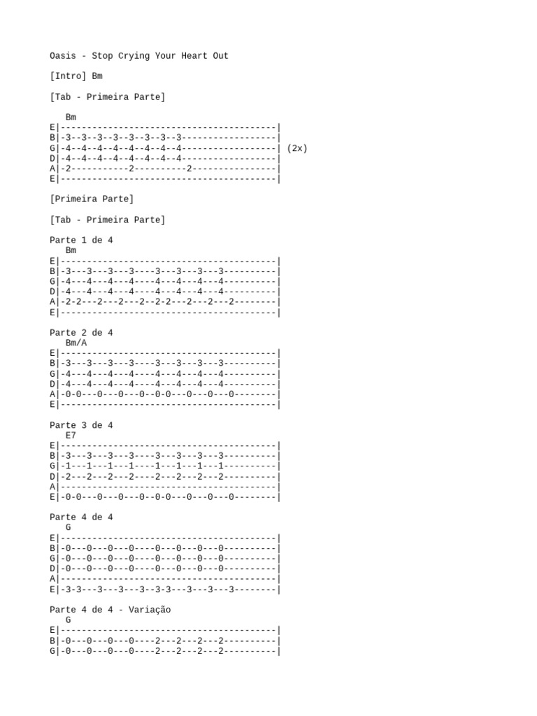 Oasis - Stop Crying Your Heart Out | PDF