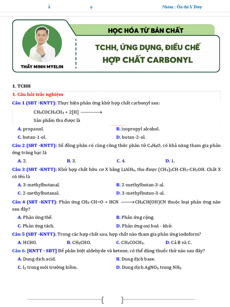 TCHH, điều chế và ứng dụng hợp chất carbonyl | PDF