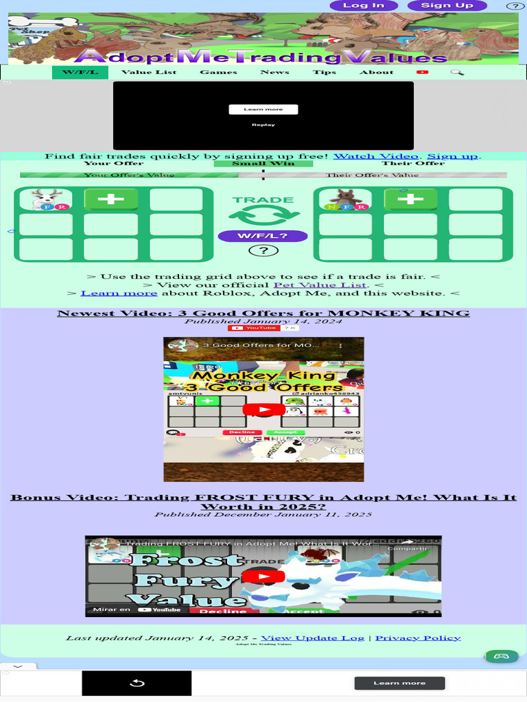 Roblox Adopt Me Trading Values - Win Fair Lose WFL 6 | PDF