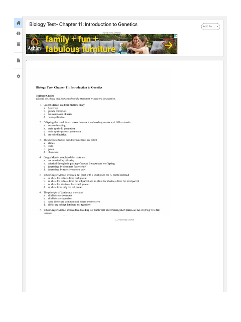 Biology Test - Chapter 11 - Introduction To Genetics | PDF | Learning