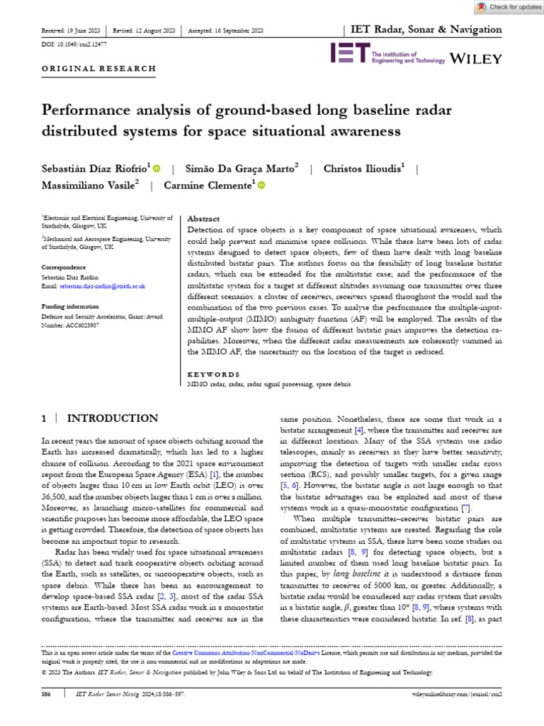 Radar Sonar Performance analysis of ground‐based long baseline radar ...