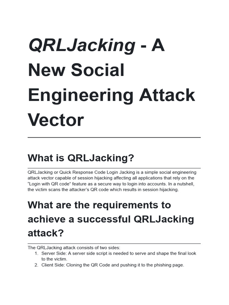 QRLJacking - A New Social Engineering Attack Vector | PDF | Qr Code | Phishing