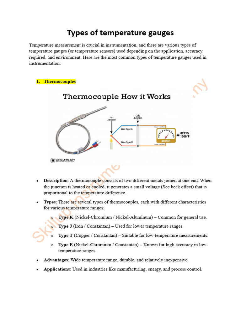 Types of Temperature Gauges Explained | PDF | Thermometer | Thermocouple