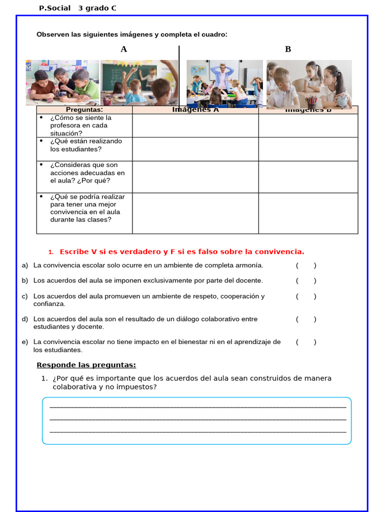 3 ° C Ficha PS Lun 17 Acuerdos de Clase | PDF | Salón de clases | Aprendizaje