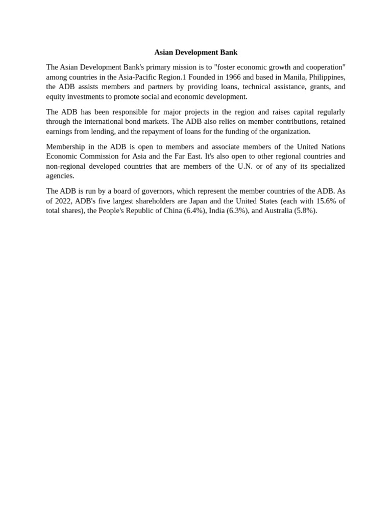 Overview of the Asian Development Bank | PDF