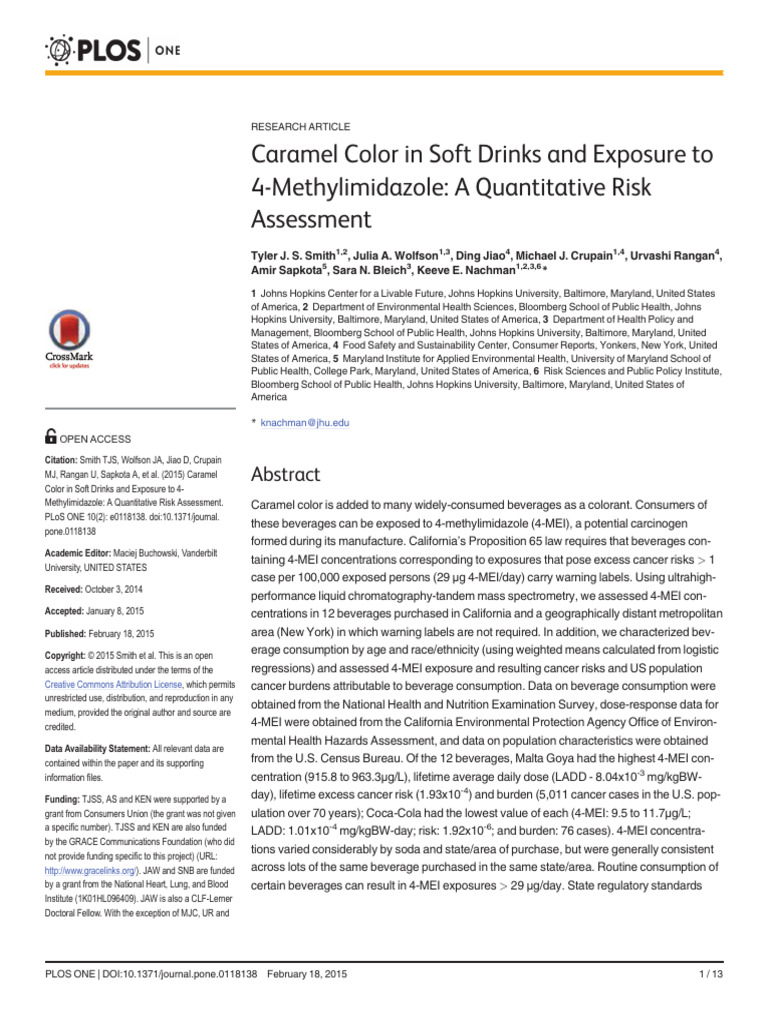 Caramel Color in Soft Drinks and Exposure To 4-Methylimidazole A ...
