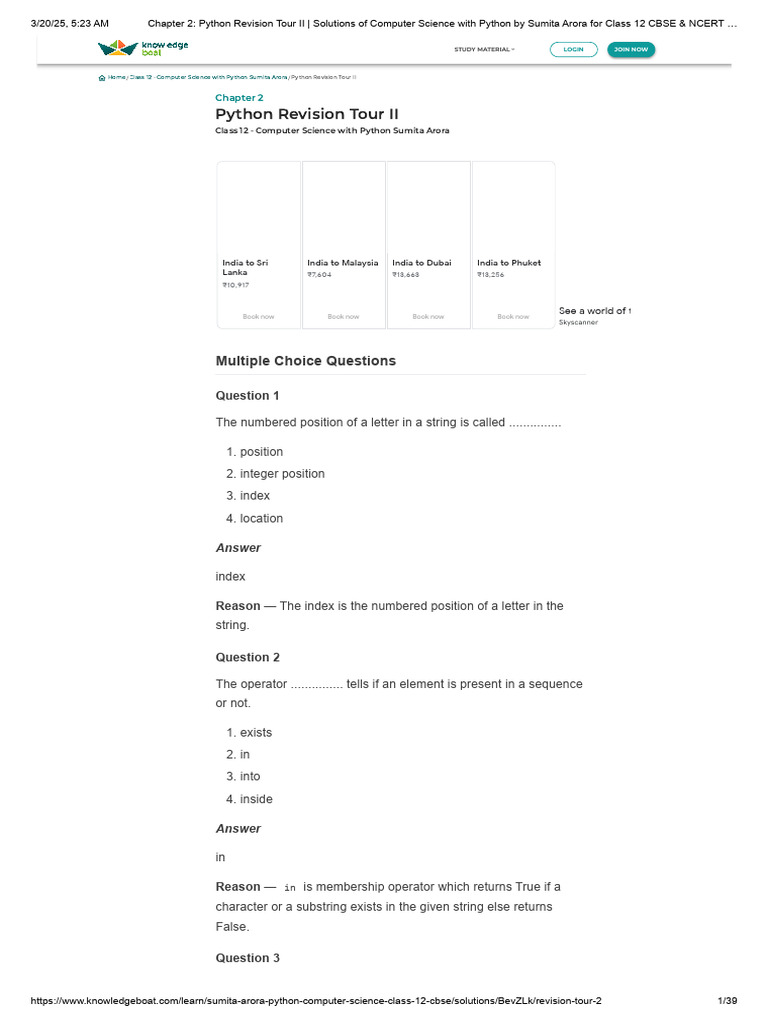 Chapter 2 Python Revision Tour Ii Solutions Of Computer Science With Python By Sumita Arora