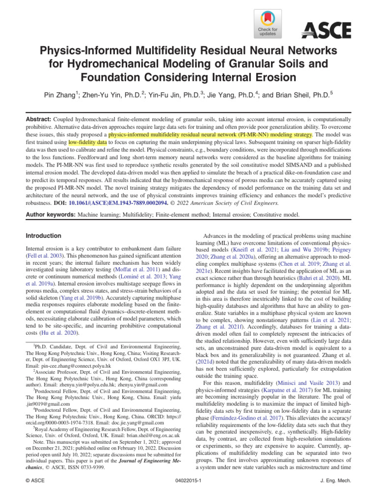 Zhang Et Al 2022 Physics Informed Multifidelity Residual Neural Networks For Hydromechanical ...