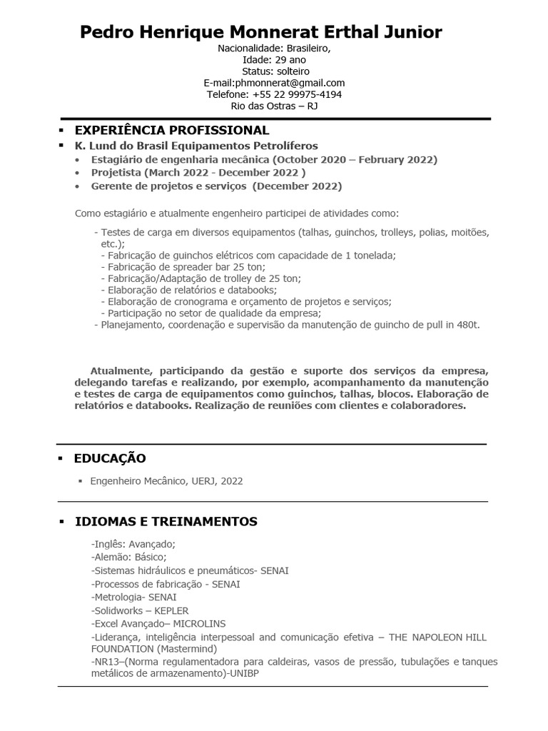 Perfil Profissional de Pedro Monnerat | PDF