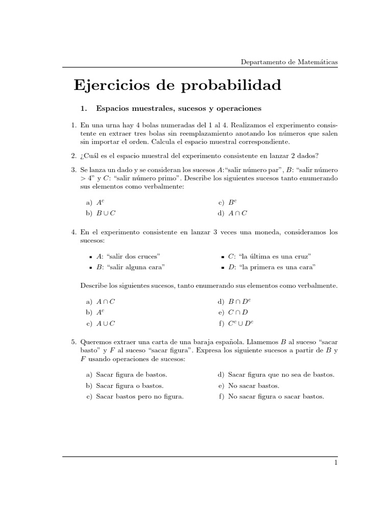Ejercicios Probabilidad | PDF | Probabilidad | Conceptos matemáticos