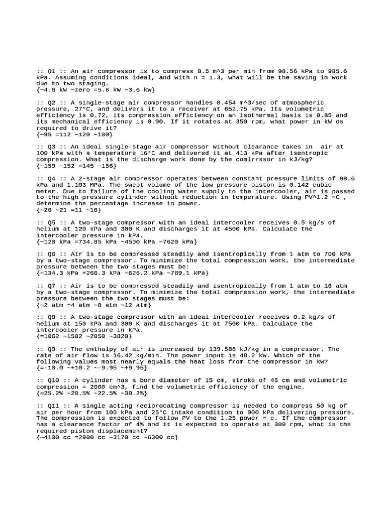 Gas compression problems | PDF