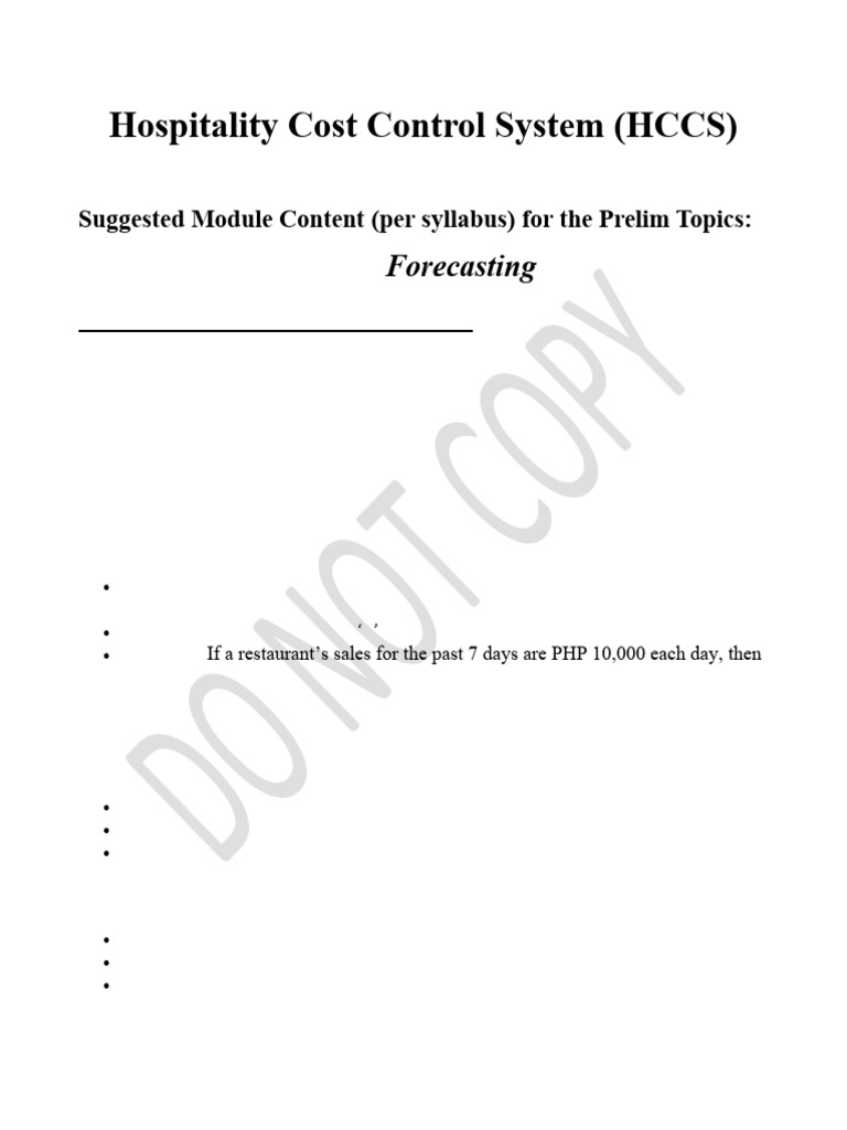 HCCS MODULE Midterm Topic 5 Forecasting | PDF | Forecasting | Restaurants