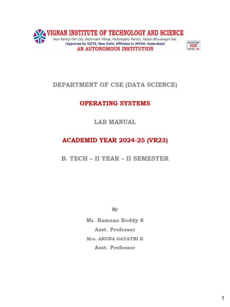 Cse (DS) 2-2 Os Lab Manual 2024-25 VR23 | PDF | Engineering | Computer File