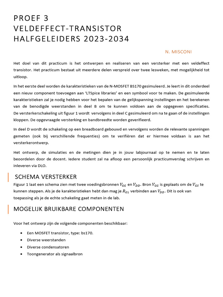 Halfgeleiders 2024 - 2025 Practicum 3 FET | PDF