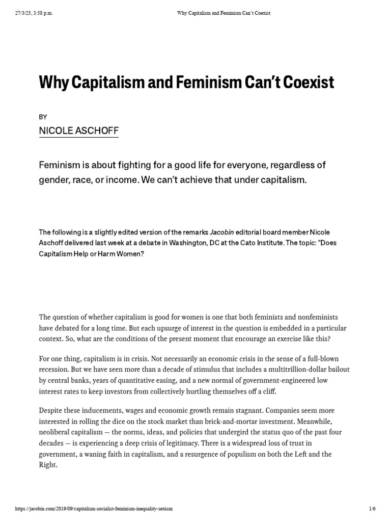 Why Capitalism and Feminism Can't Coexist | PDF | Feminism | Gender Studies
