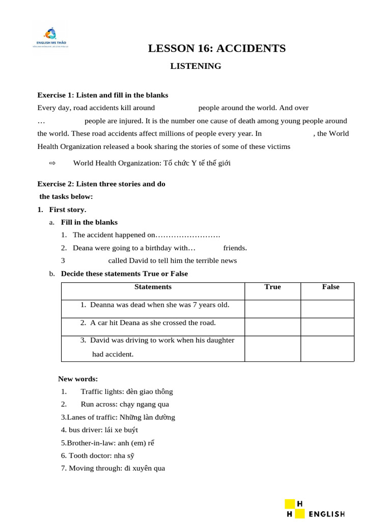Lesson 14 - Homework Listening | PDF | Road Safety | Vehicles