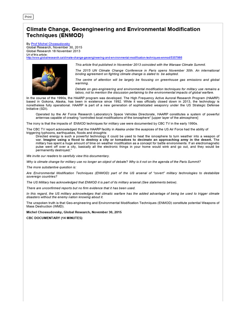 Climate Change, Geoengineering and Environmental Modification ...