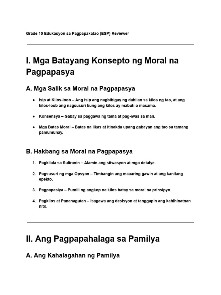 Grade 9 ESP Reviewer | PDF