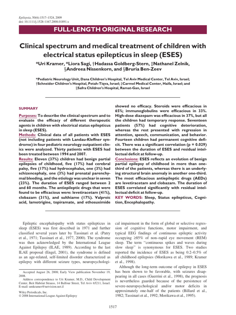 ESES in Children: Clinical Insights | PDF | Epilepsy ...