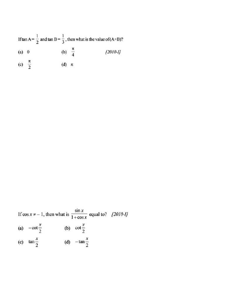 Trigonometry PYQ S - Part1 | PDF