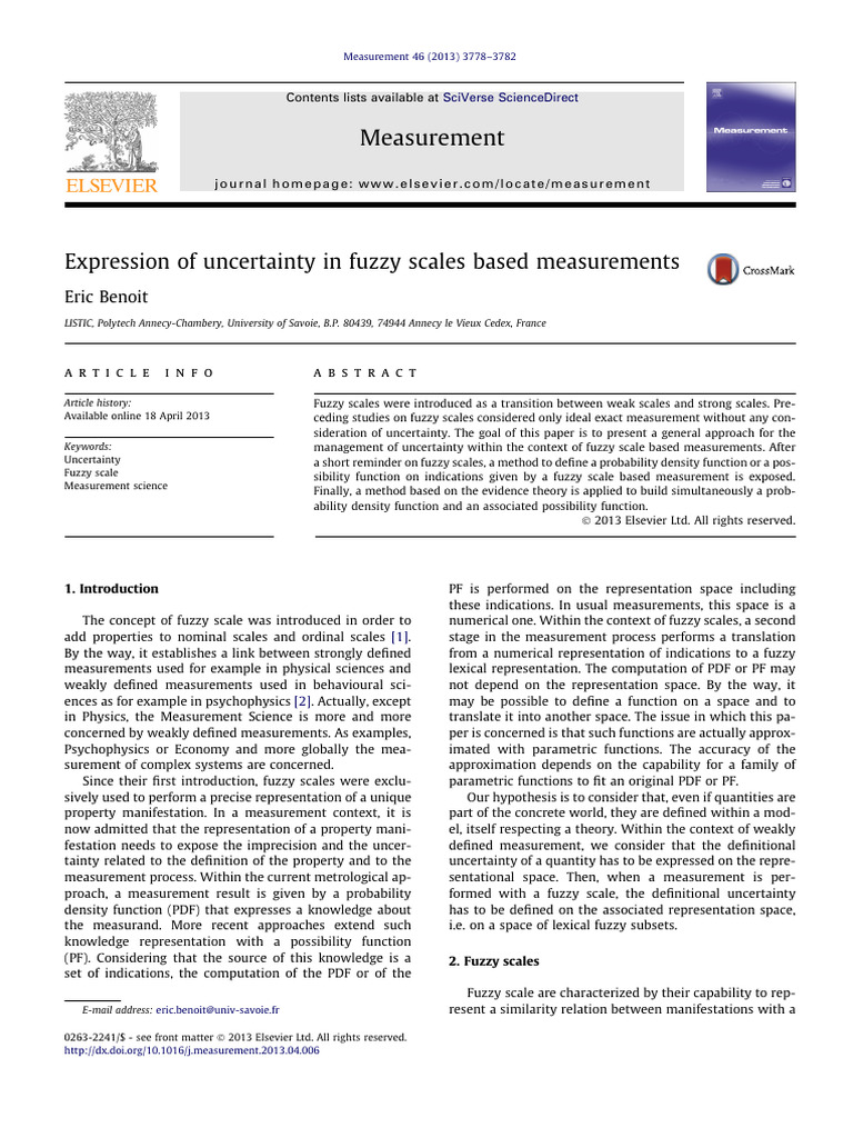 2013 - Expression of Uncertainty in Fuzzy Scales Based Measurements | PDF | Probability Density ...