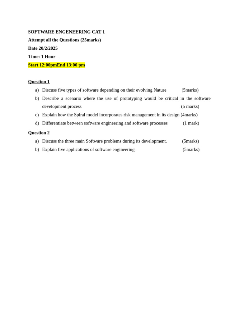 Software Engeneering Cat 1 | PDF