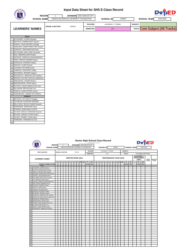 SHS E Class Record STEM 5 | PDF | Philippines