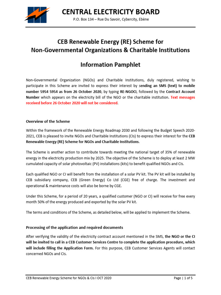 CEB Renewable Energy Scheme for NGOs | PDF | Photovoltaics ...